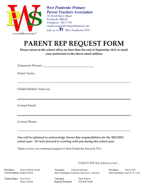 Fillable Online schools moed PARENT REP REQUEST FORM - Home - Bermuda ...