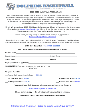Fillable Online 2015-2016 DHHS Program ads form Fax Email Print - pdfFiller