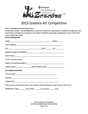 Art Competition Form Templates | pdfFiller