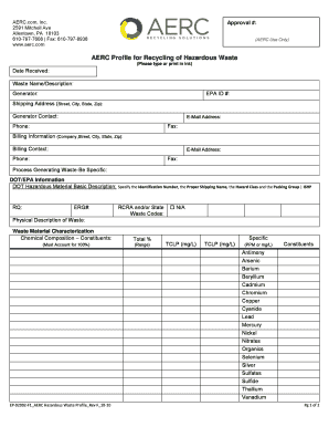Fillable Online AERC Profile for Recycling Hazardous Waste - AERC ...