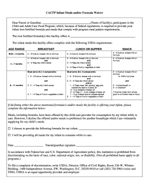 Fillable Online CACFP Infant Meals andor Formula Waiver Fax Email Print ...