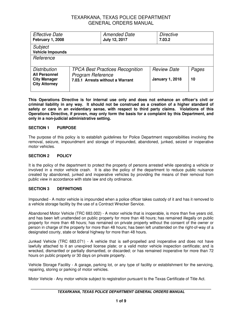 Fillable Online GENERAL ORDERS MANUAL Fax Email Print - pdfFiller