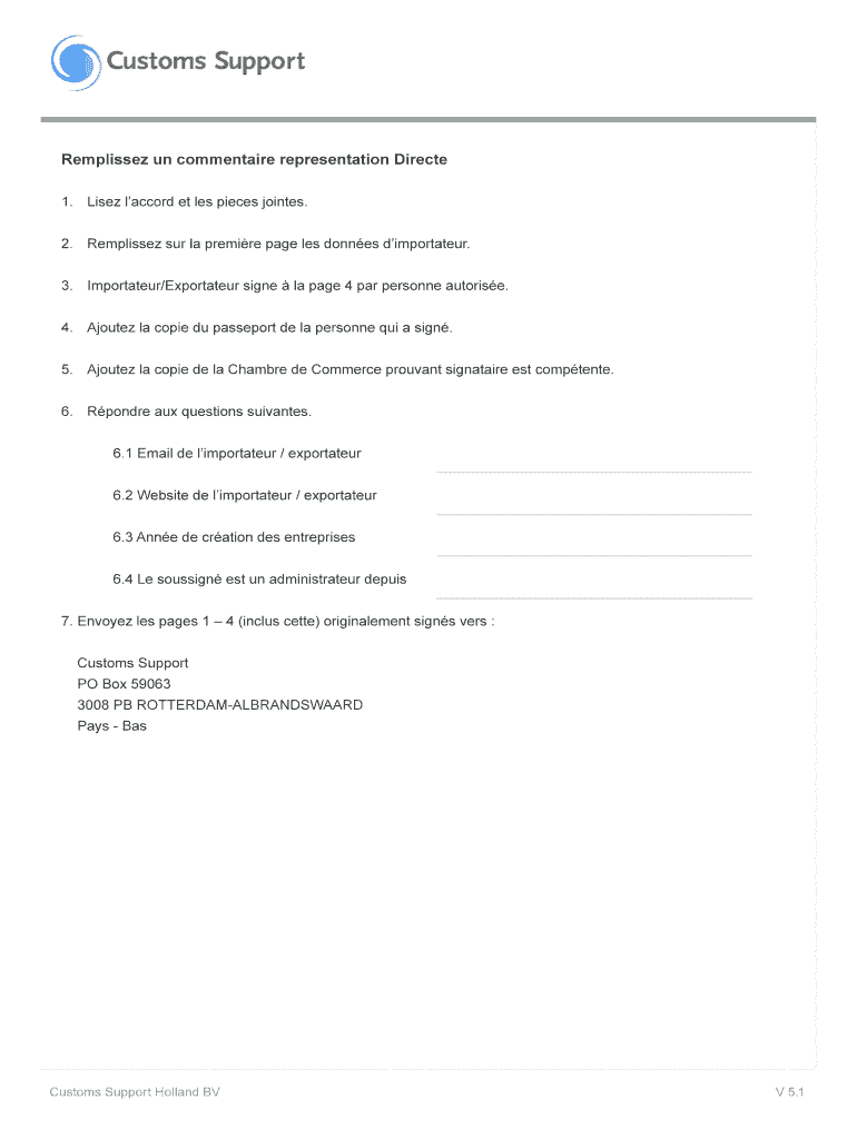 Fillable Online customssupport Remplissez un commentaire representation ...