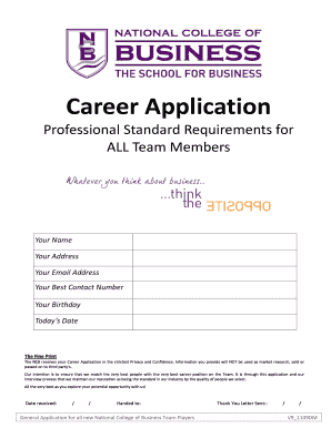 Fillable Online NCB Career Application - National College of Business ...