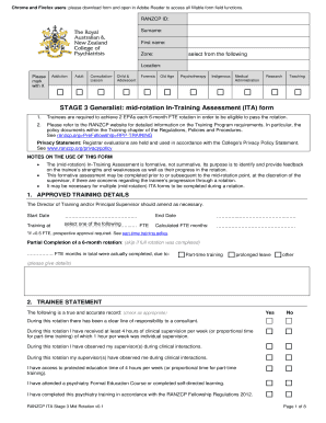 Fillable Online ranzcp Stage b3b ITA Form mid rotation Fax Email Print ...