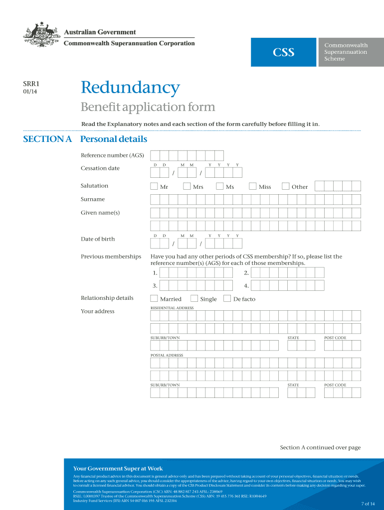 Fillable Online employer pss-css gov CSS Redundancy Benefit application ...