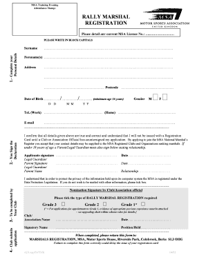 Fillable Online RALLY MARSHAL REGISTRATION - Malton Motor Club Fax ...