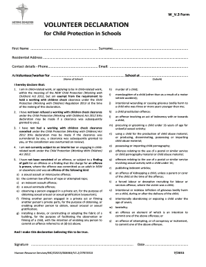 Fillable Online ceodow catholic edu W V3 Form VOLUNTEER DECLARATION Fax ...