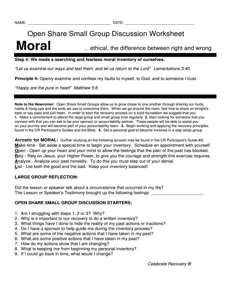 Fillable Online Open Share Small Group Discussion Worksheet Moral ...