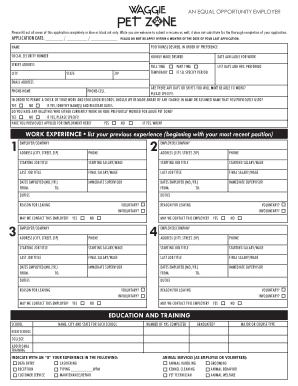Fillable Online Waggie Pet Zone Employment bApplicationb Fax Email ...
