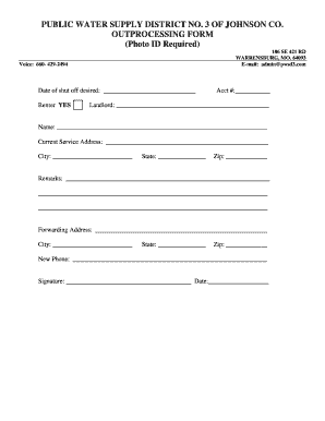 Fillable Online Out-Processing Form - Public Water Supply Fax Email ...
