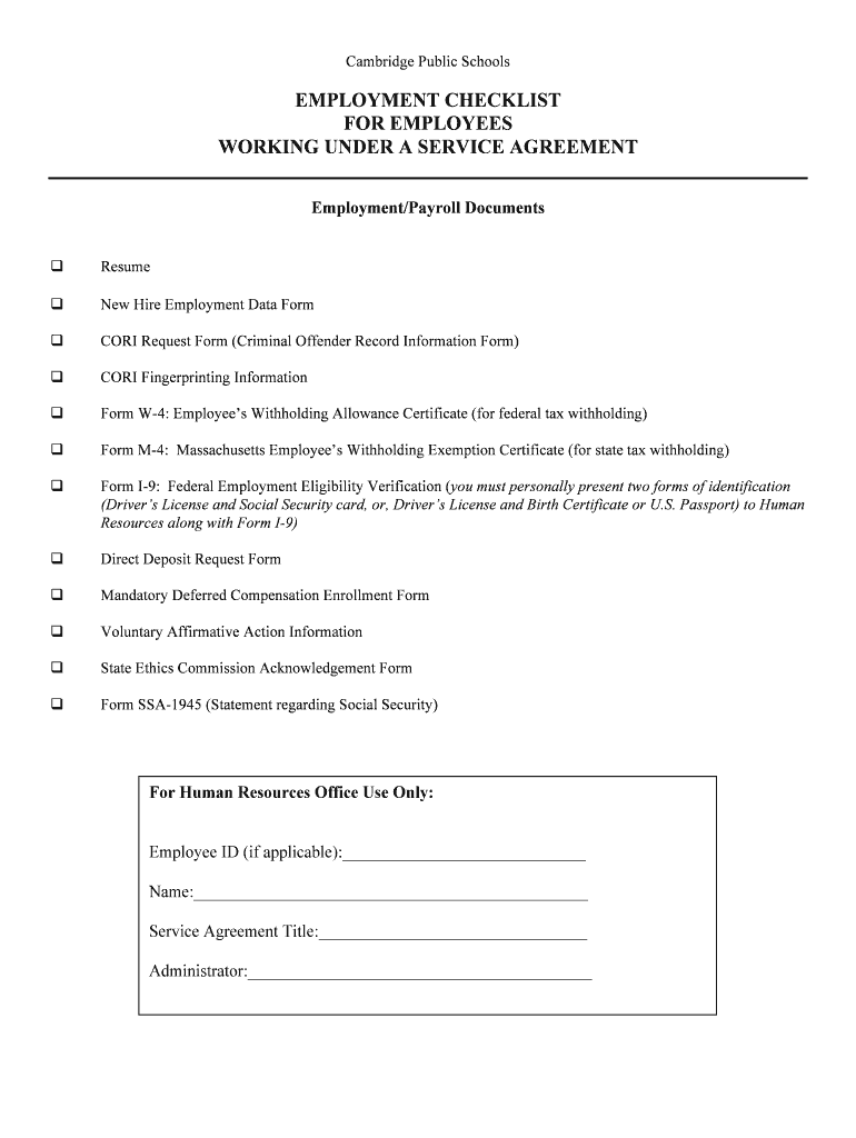 Fillable Online Support Staff Employ Checklist-Service Contractdocx Fax ...