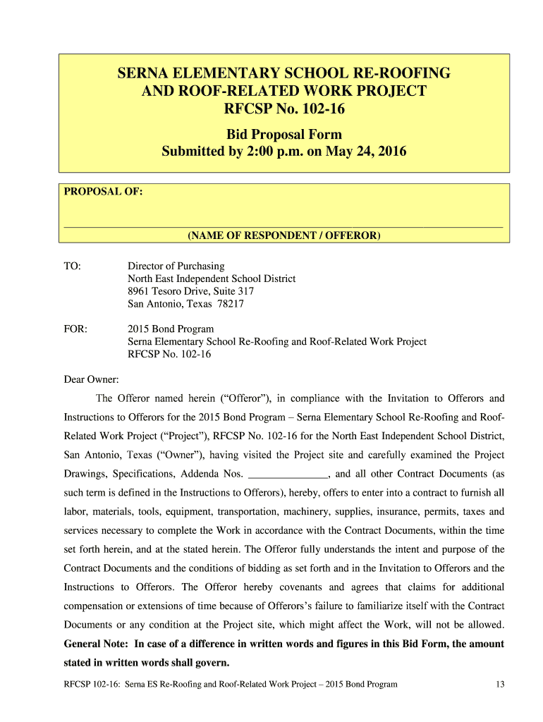 Fillable Online neisd SERNA ELEMENTARY SCHOOL REROOFING Fax Email Print ...
