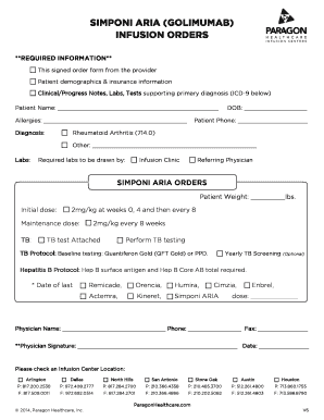 Aria () Infusion Orders - Paragon Healthcare - Fill and Sign Printable ...