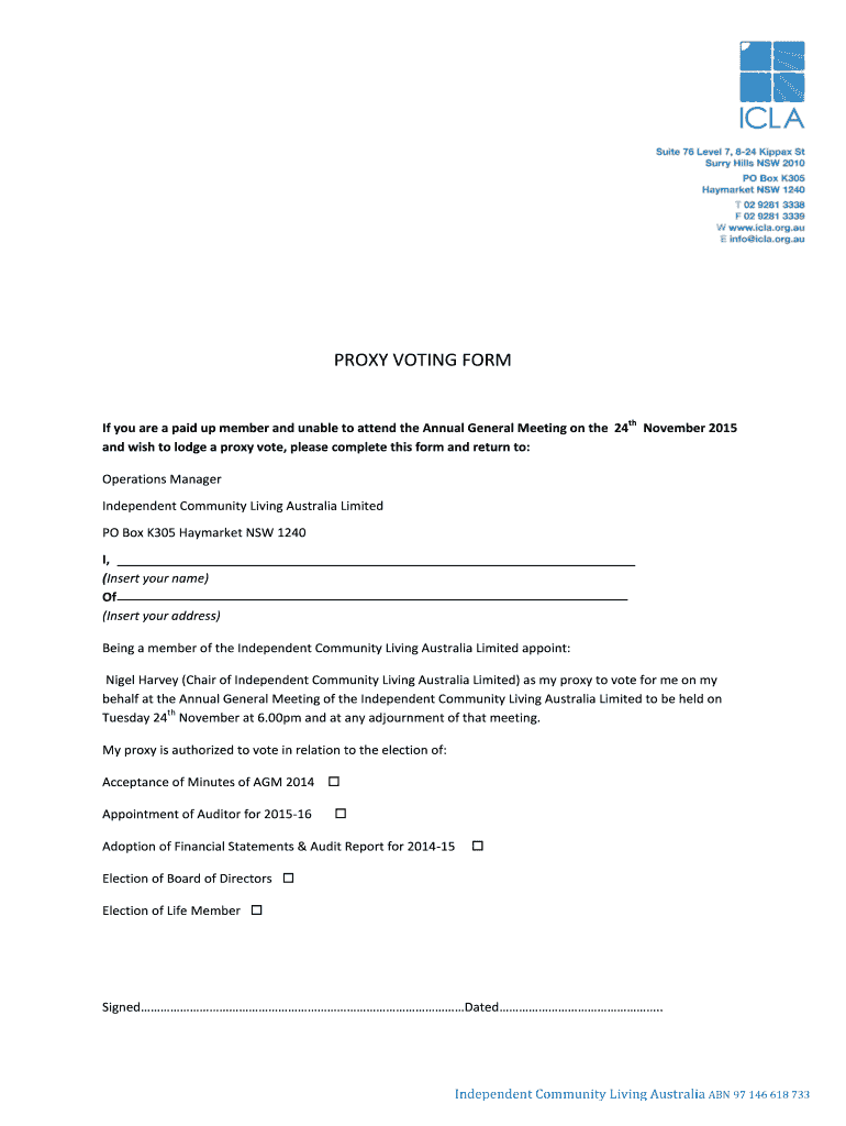 Fillable Online PROXY VOTING FORM - biclabborgbau Fax Email Print ...