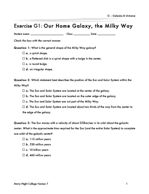 Fillable Online Exercise G1: Our Home Galaxy, the Milky Way - Starry ...