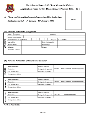 Fillable Online scc edu Application Form for S1 Discretionary Places ...