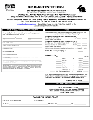 Fillable Online Open Rabbit Entry Form - Wisconsin State Fair Park Fax ...