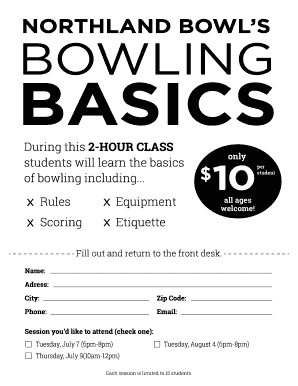 Fillable Online Bowling Basics Registration Form Fax Email Print ...