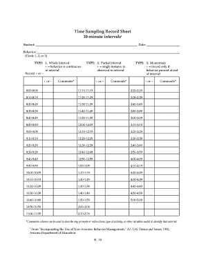 Fillable Online paraelink Time Sampling Record Sheet 10-minute ...