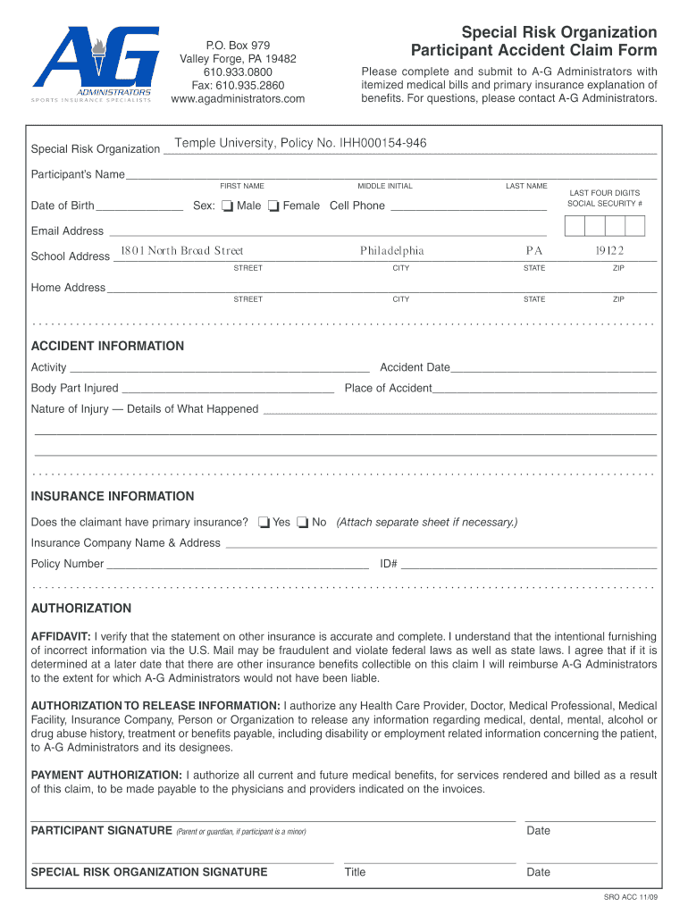 Fillable Online temple BAccidentb Claim bFormb - Temple University - temple Fax Email Print ...
