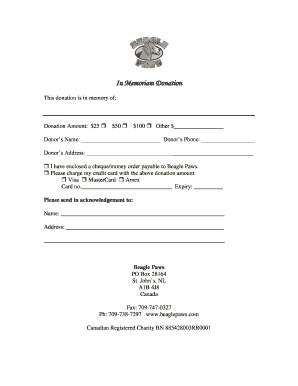 Fillable Online In Memoriam Donation - bbeaglepawsbbcomb Fax Email ...