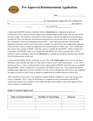 Fillable Online Pre-Approval Reimbursement Application - bckcca Fax Email Print - pdfFiller