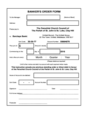 Fillable Online clayhillparish org BANKERS ORDER FORM ...