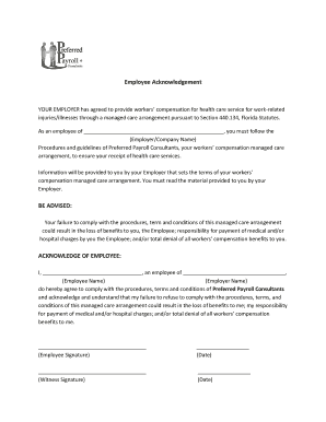 Fillable Online Employee Acknowledgement ...