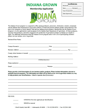 Fillable Online indianahoney Indiana Grown Application - IN.gov ...