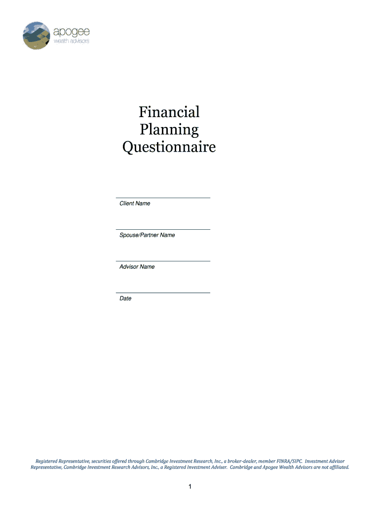 Fillable Online Financial Planning Questionnaire ...
