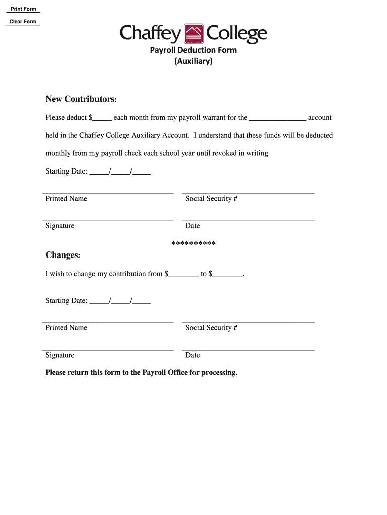 Fillable Online chaffey Payroll Deduction bFormb Auxiliary New ...
