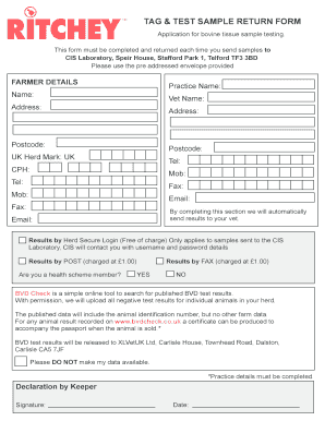 Fillable Online ritchey co TM TAG amp TEST SAMPLE RETURN FORM ...
