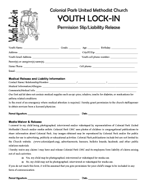 Fillable Online colonialpark YOUTH LOCK-IN - Colonial Park United ...