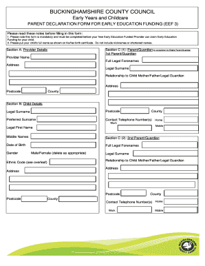 Fillable Online manorfarm-preschool co PARENT DECLARATION FORM FOR ...