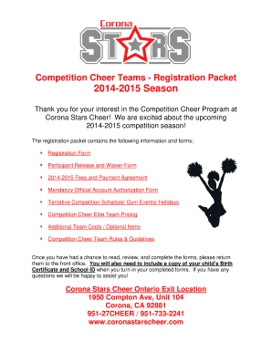 Fillable Online Competition Cheer Teams - Registration Packet 2014-2015 ...