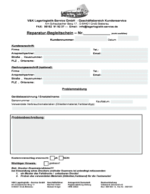 Ausfüllbar Online lagerlogistik-service Reparaturbegleitschein - V & K ...