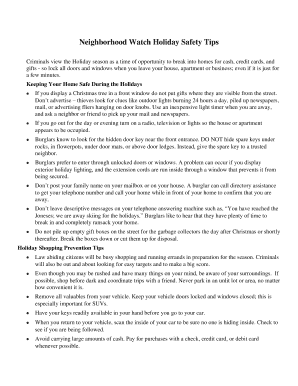 Fillable Online Neighborhood Watch Holiday Safety Tips Fax Email Print ...