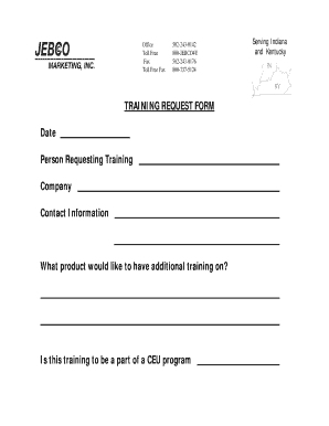 Fillable Online Training Request Form - JEBCCO Marketing Fax Email ...