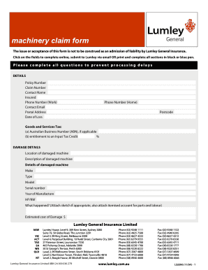 Fillable Online Machinery Claim Form - Insurance Aid Fax Email Print ...