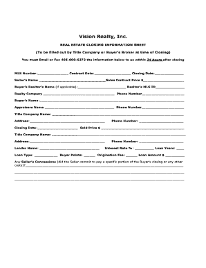 Fillable Online Residential Closing Information Fax Email Print - pdfFiller