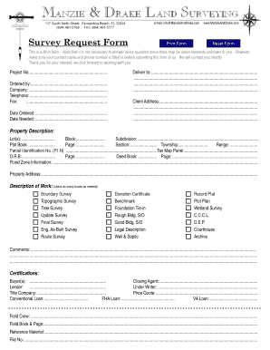Fillable Online Survey Request Form - Manzie amp Drake Land Surveying ...