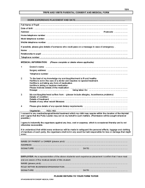 Fillable Online lymmhigh org CONSENT-MEDICAL FORM WORK EXPERIENCE Fax Email Print - pdfFiller
