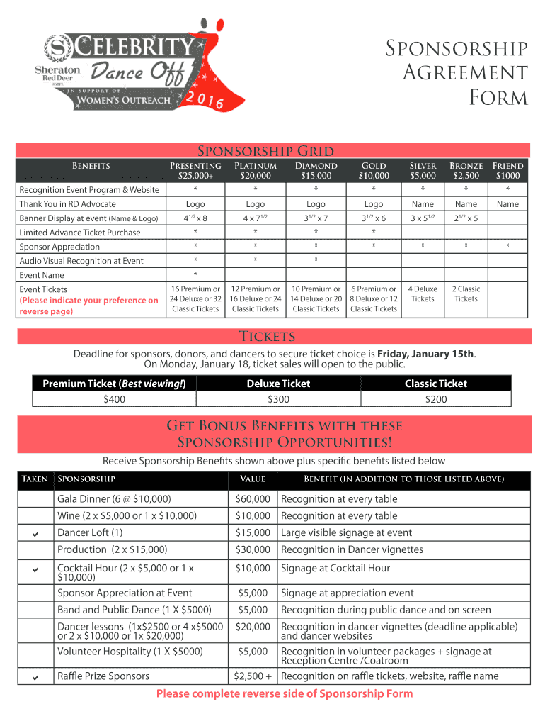 Fillable Online womensoutreach Sponsorship Grid - womensoutreach Fax ...