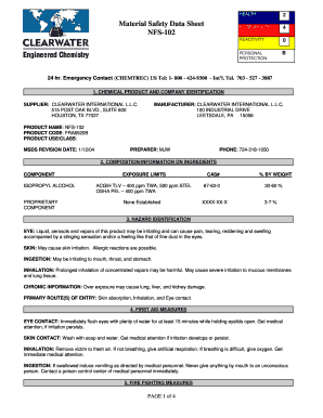 Fillable Online 24 hr Emergency Contact CHEMTREC US Tel 1- 800 Fax ...