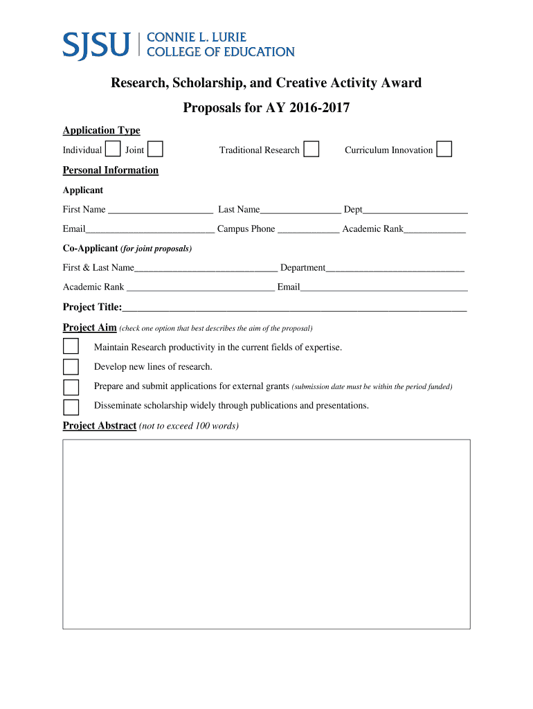 Fillable Online sjsu B2016b-17 RSCA Instructions and Application Fax ...