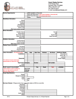 Fillable Online DDS Order Form - Desert Display Services Fax Email ...