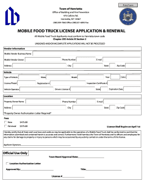 Fillable Online henrietta MOBILE FOOD TRUCK LICENSE APPLICATION RENEWAL ...