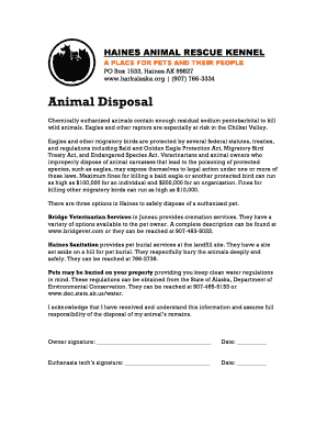Fillable Online harkalaska Animal Disposal - Haines Animal Rescue ...