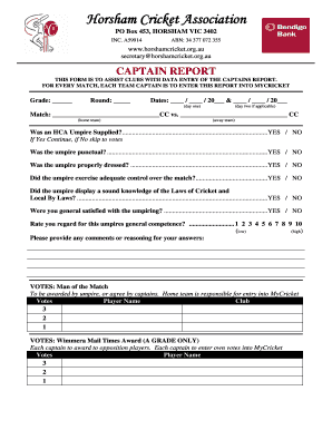 Fillable Online horshamcricket org HCA Captains Report 20111005doc Fax ...